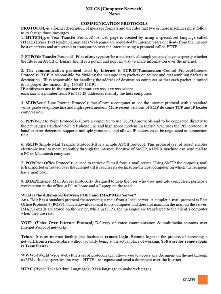 XII CS - Communication Protocol | PDF