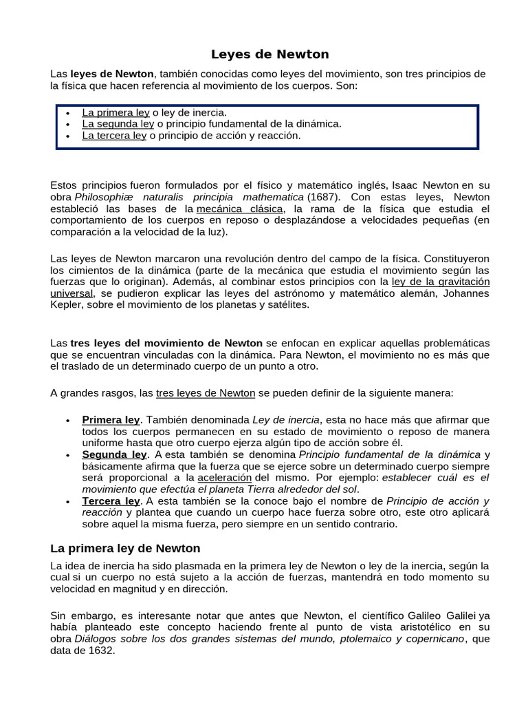 Leyes de Newton: Principios del Movimiento | PDF | Las leyes del ...