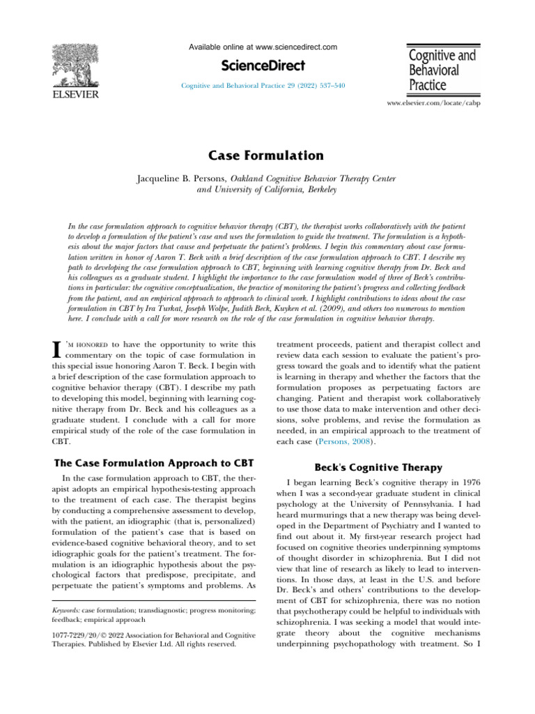 CBT Case Formullation | PDF