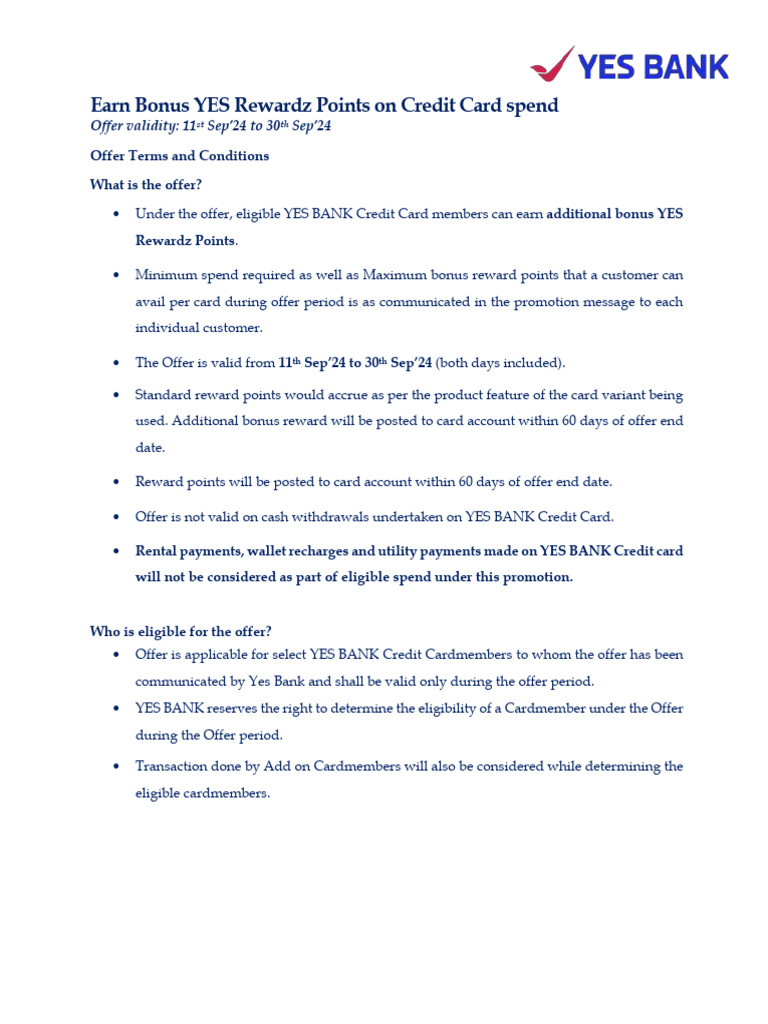 Bonus YES Rewardz Points Offer | PDF | Credit Card | Loyalty Program