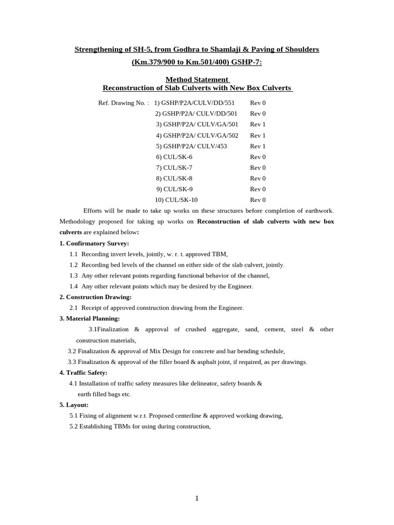 Method Statement For RECONSTRUCTION of Slab Culverts With | PDF