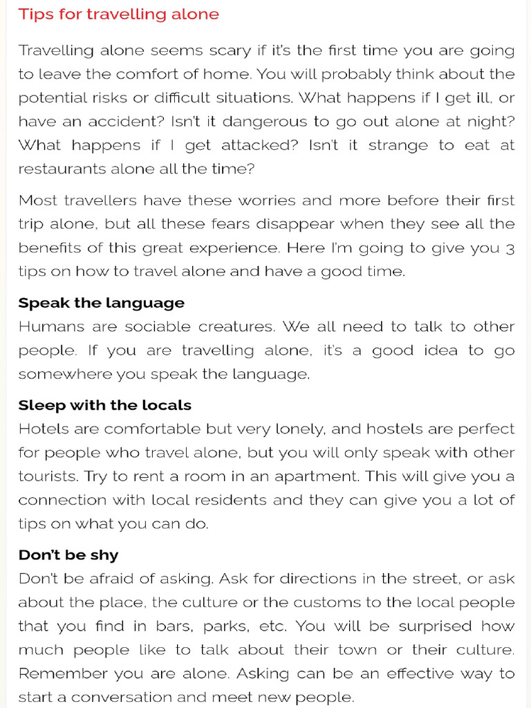 Tips For Travelling Alone | PDF