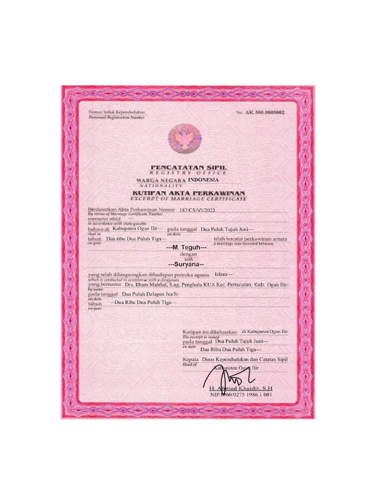 Contoh Surat Nikah | PDF