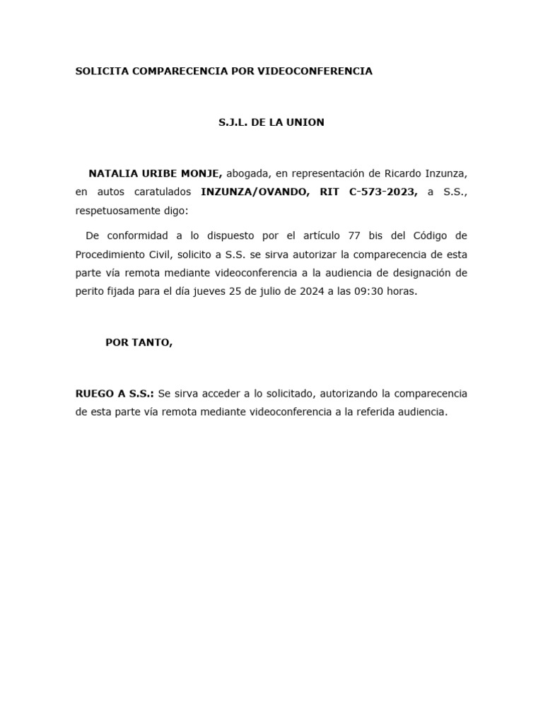 Solicita Comparecencia Por Videoconferencia | PDF