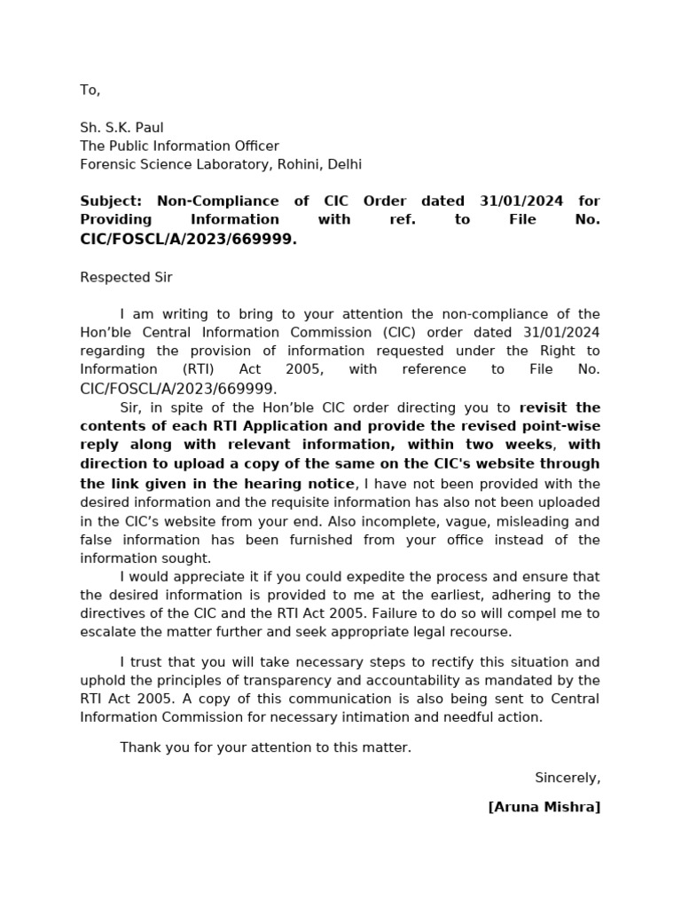 Letter For Non Compliance of 669999 | PDF