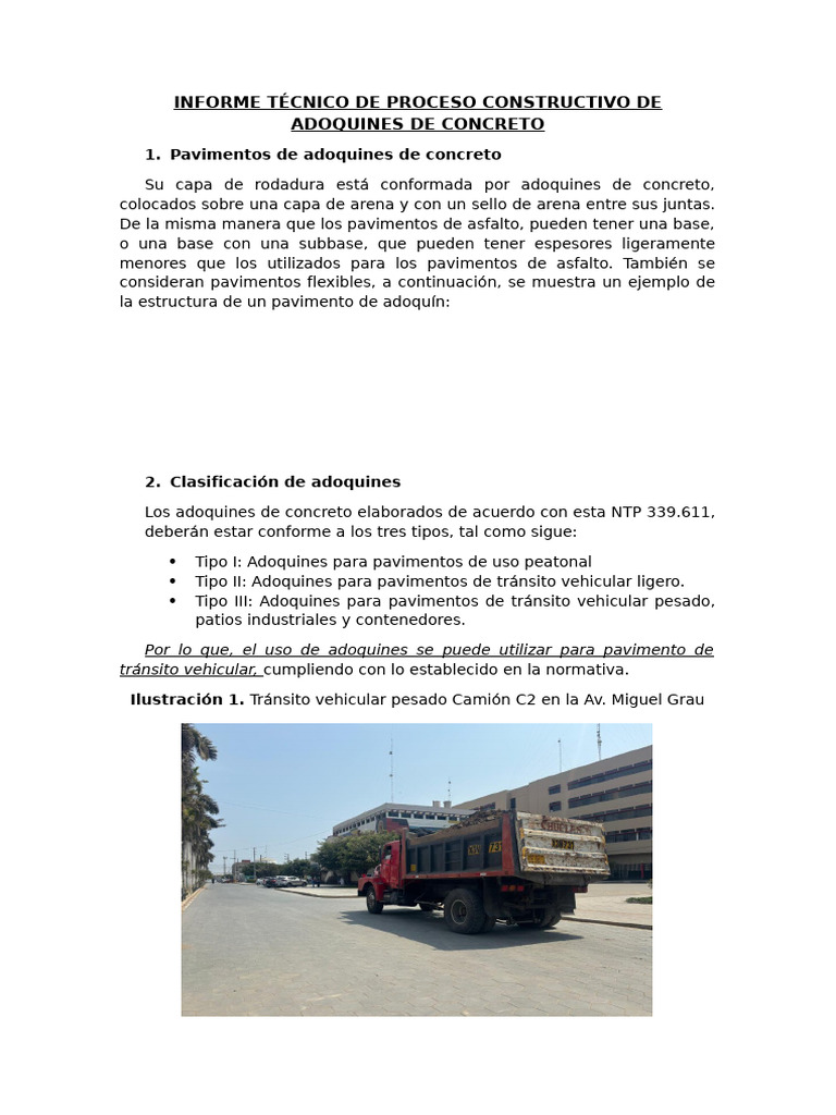 Informe Técnico de Proceso Constructivo de Bloquetas de Concreto | PDF