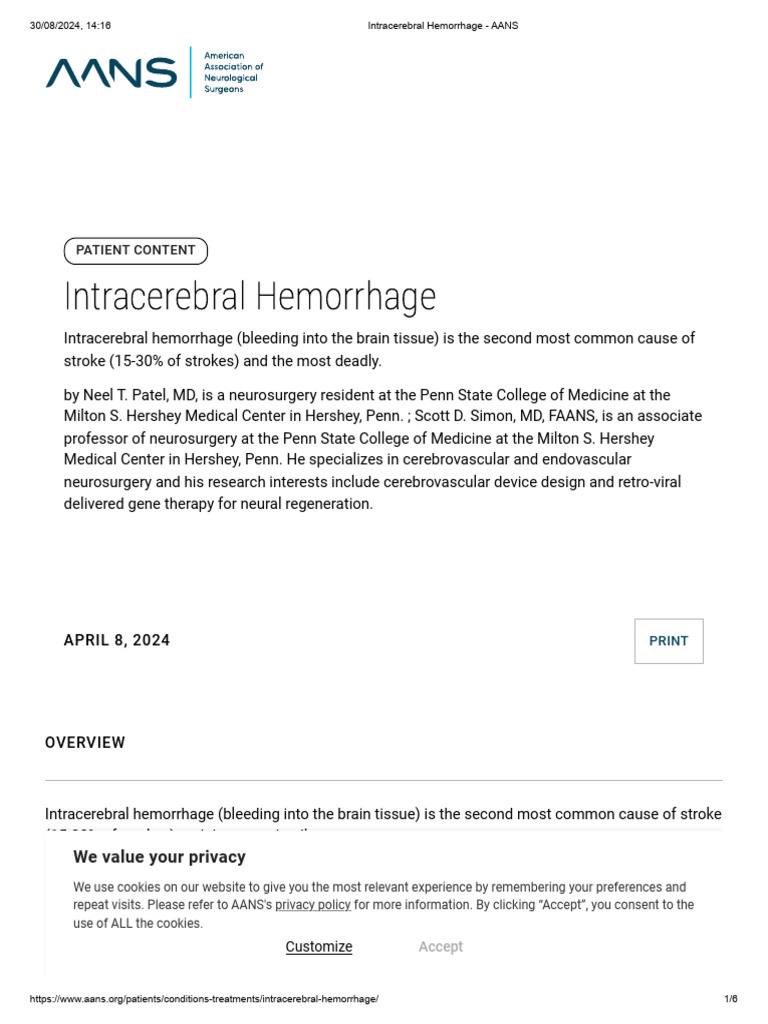 Intracerebral Hemorrhage - AANS | PDF