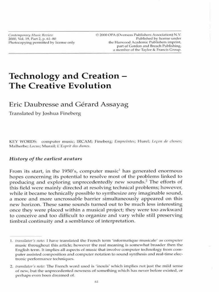 05 Daubresse, Eric & Assayag, Gérard - Technology and Creation, The Creative Evolution | PDF