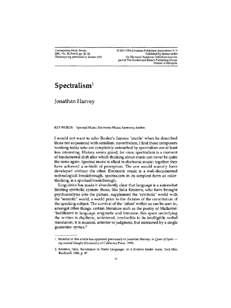 Spectralism - Jonathan Harvey | PDF