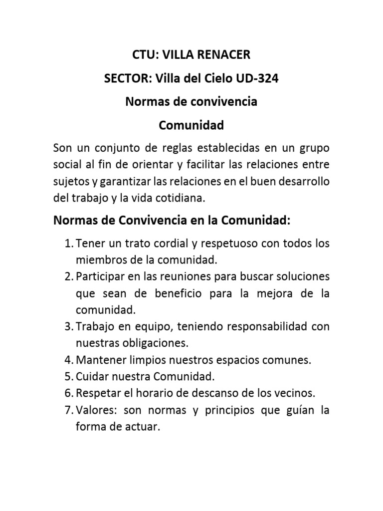 Normas de Convivencia CTU 2 | PDF