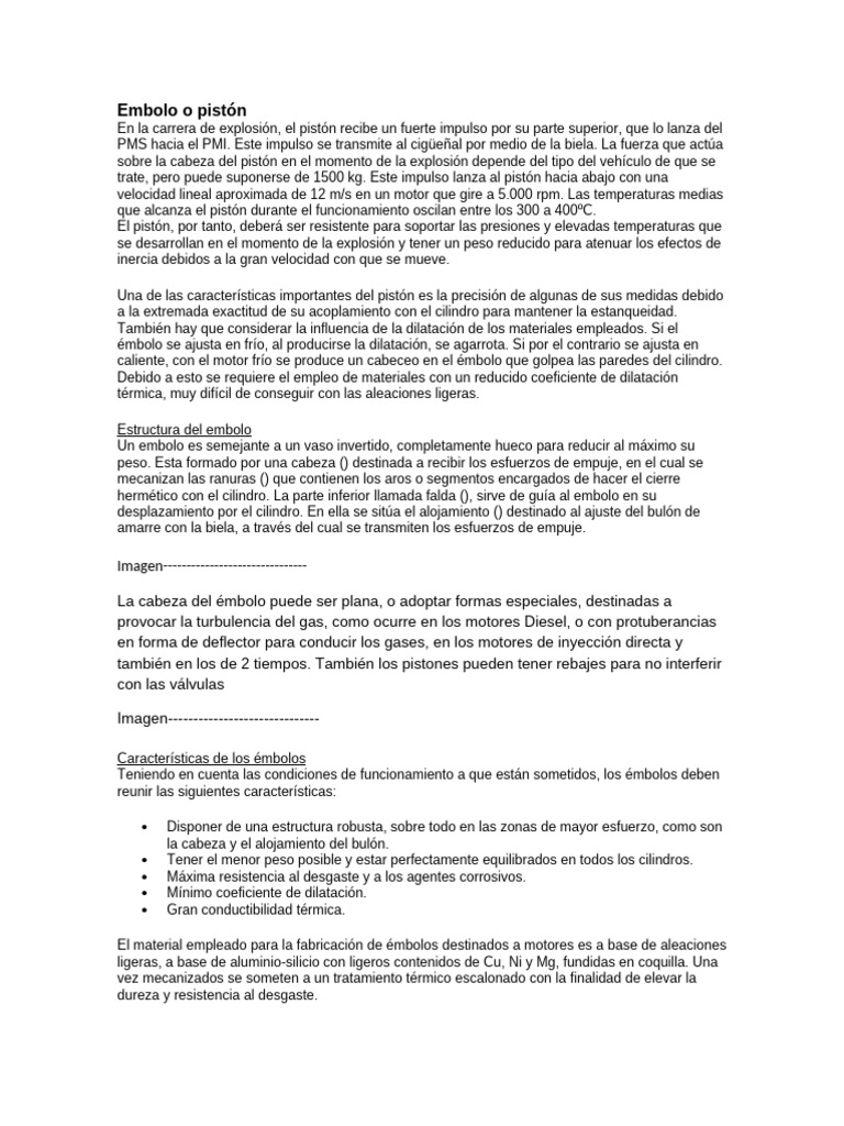 Embolo o Pistón | PDF | Pistón | Motor de combustión interna