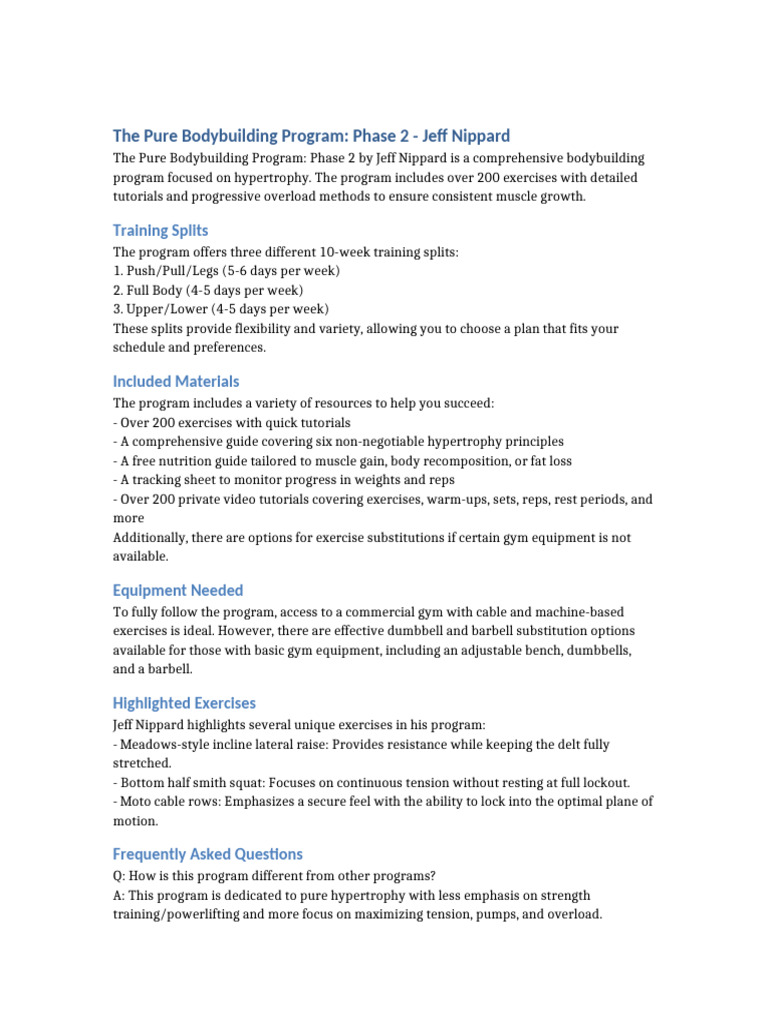 The Pure Bodybuilding Program Phase 2 | PDF
