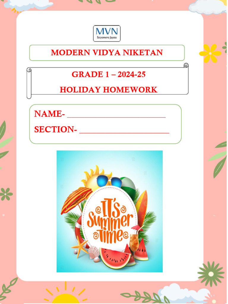 Grade - I Holiday Homework (2024-25) | PDF