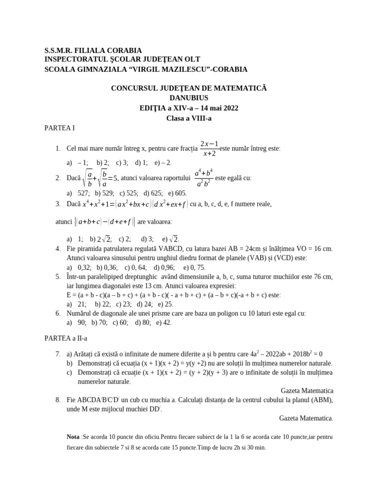 Subiect Viii 1 | PDF