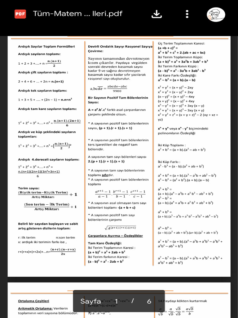 Tüm Matematik Formülleri PDF | PDF