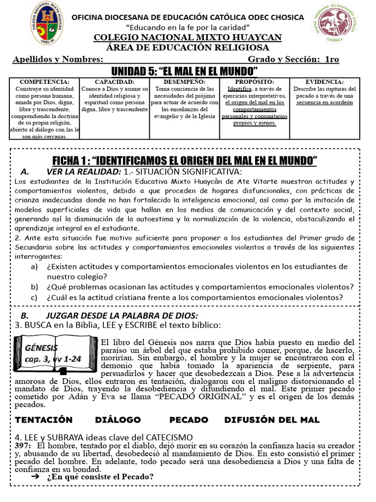 FICHA 1 UNIDAD 5 1ro Sec | PDF