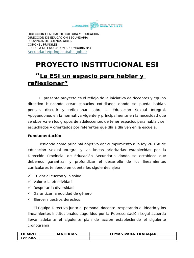 Proyecto Institucional Esi | PDF