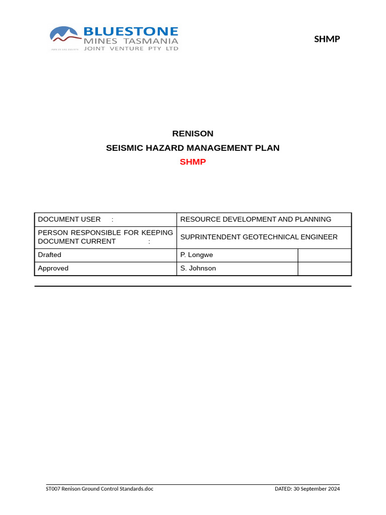 Seismic Hazard Management Plan SHMP | PDF