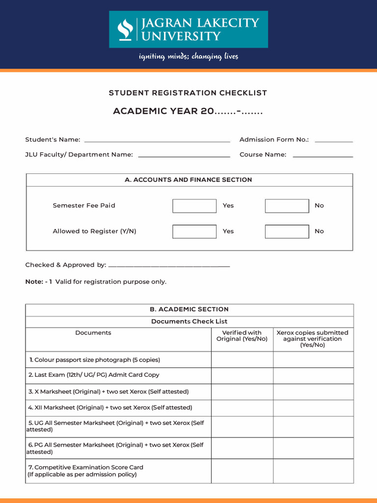 1 JLU - Student Registration Checklist Hi | PDF | Identity Document ...
