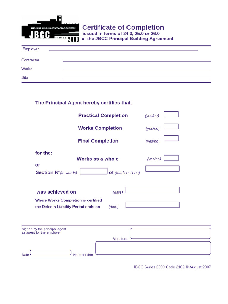Certificate of Completion Template 2182.aug 07 | PDF