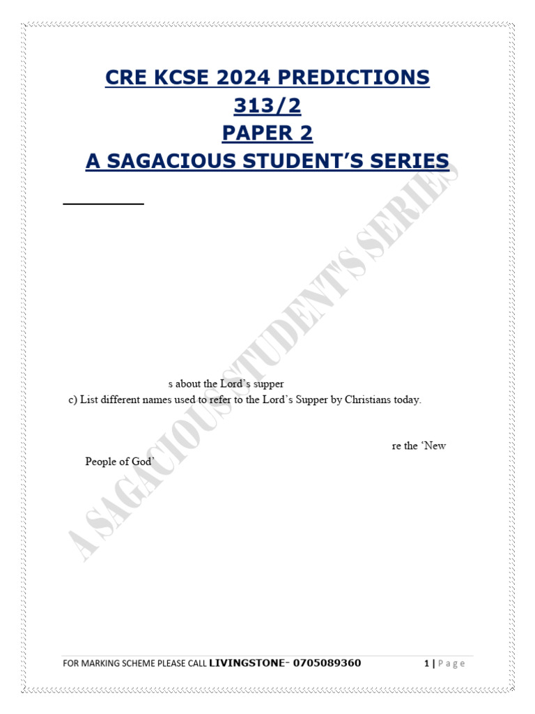 Cre P2 Prediction Kcse 2024 Questions | PDF