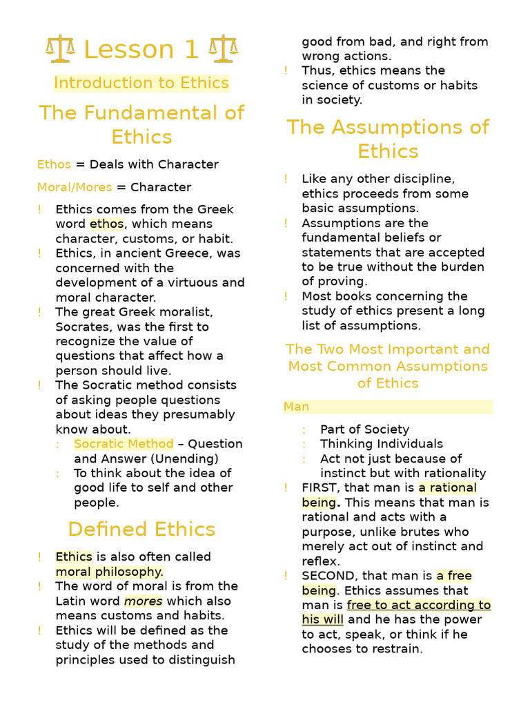 Lesson 1 - Introduction To Ethics | PDF