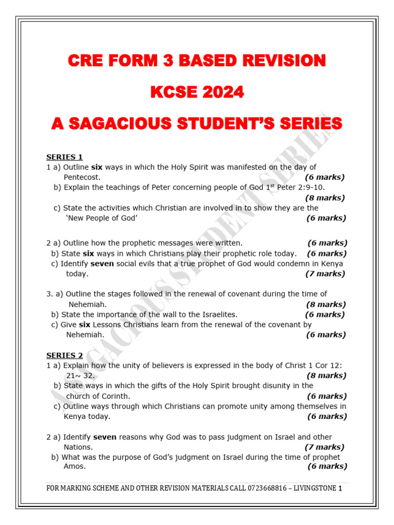 Cre Form 3 Based 2024 Revision Questions | PDF