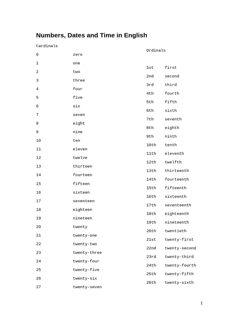 Dates and Numbers | PDF