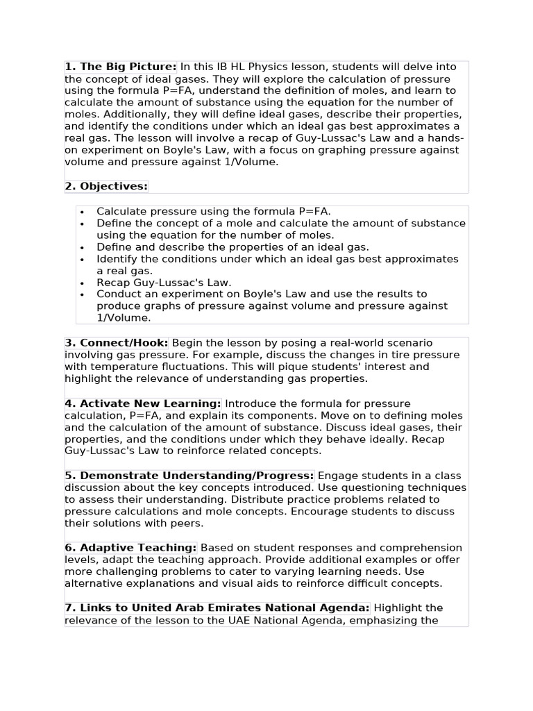 Ideal Gases: IB HL Physics Lesson | PDF | Gases | Pressure
