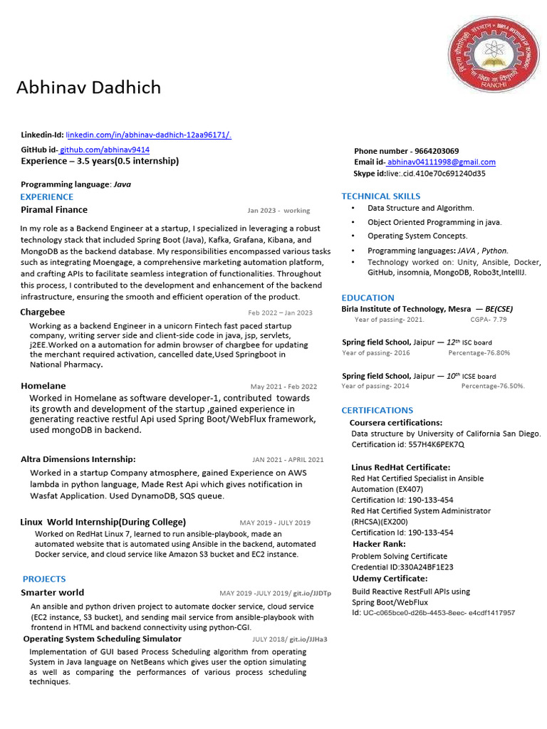 Abhinav Resume PDF | PDF