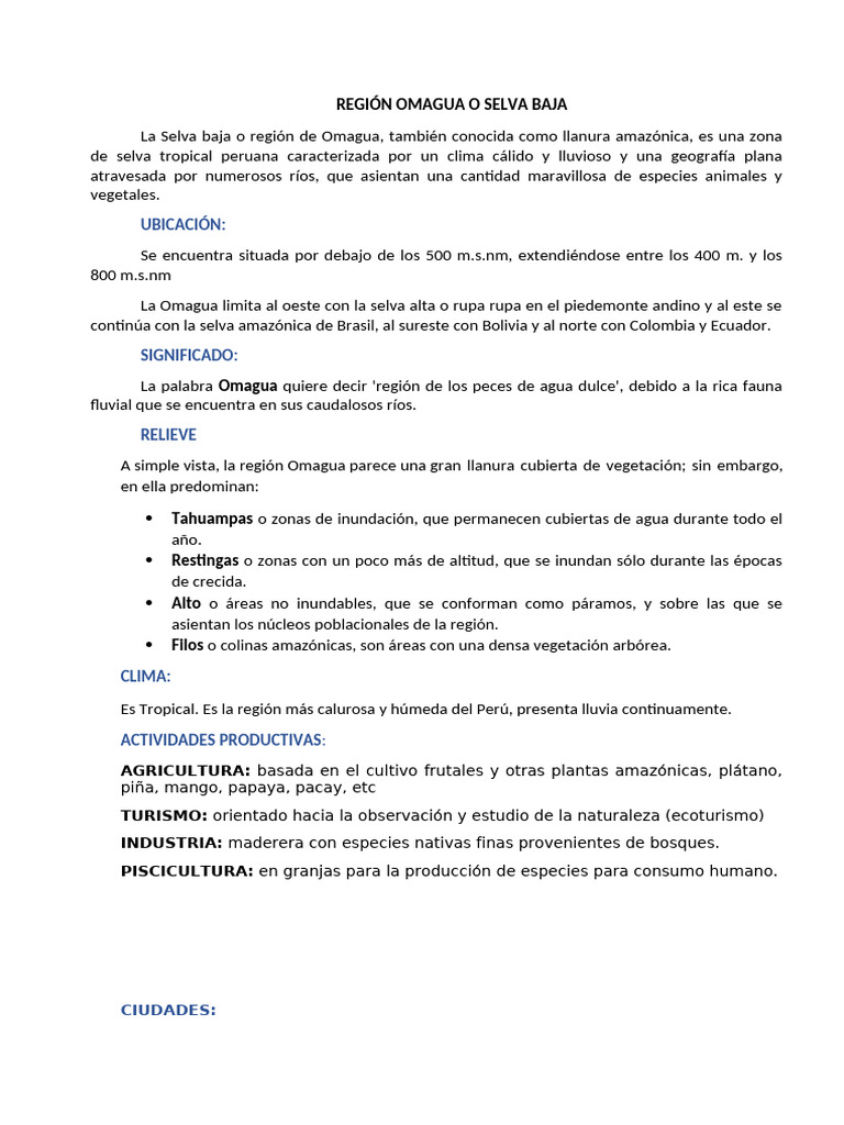 Región Omagua o Selva Baja | PDF | Selva | Ciencias de la Tierra