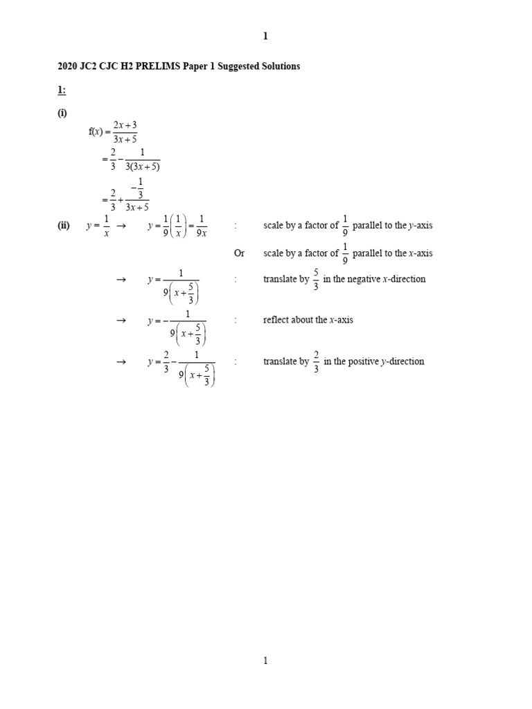 CJC - H2 - 2020 - Prelim - P1 (Solutions) | PDF