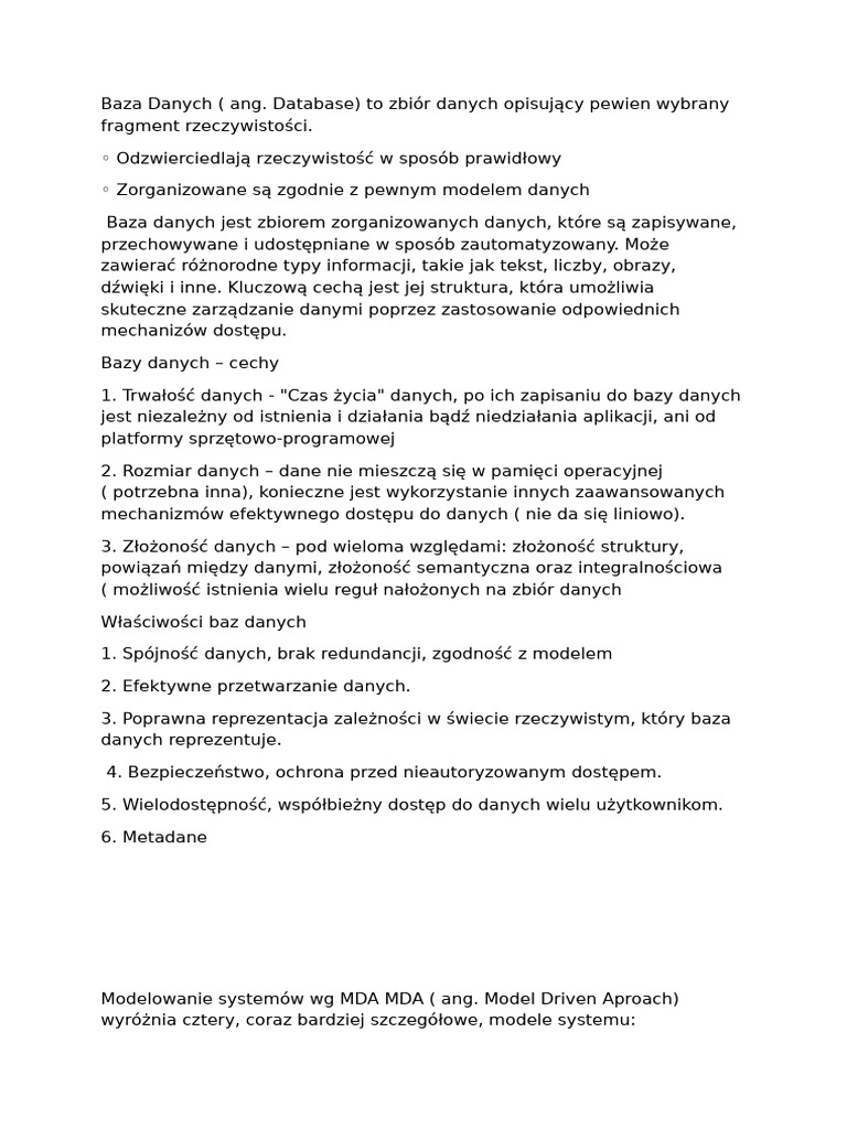 Bazy Danych - Egzamin | PDF