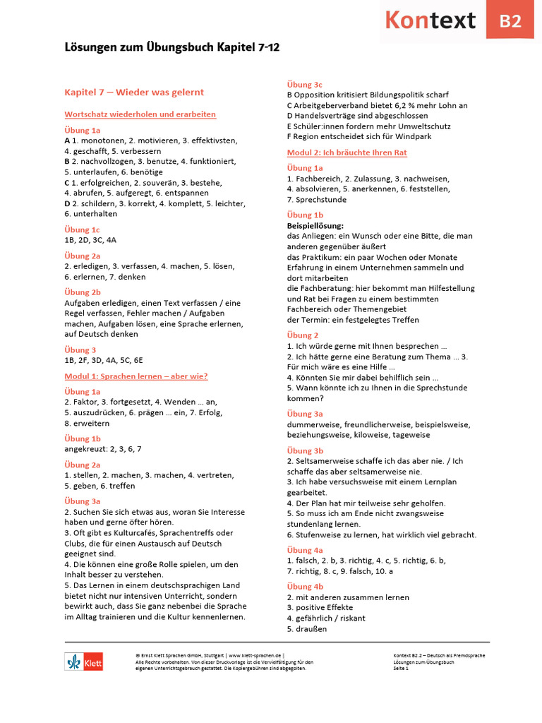 Kontext B2-2 UeB Loesungen | PDF
