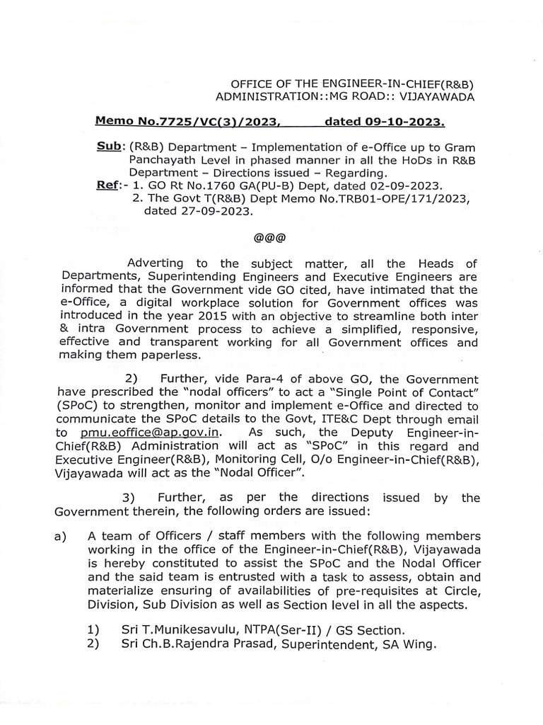 Implementation of E-Office - Circular | PDF