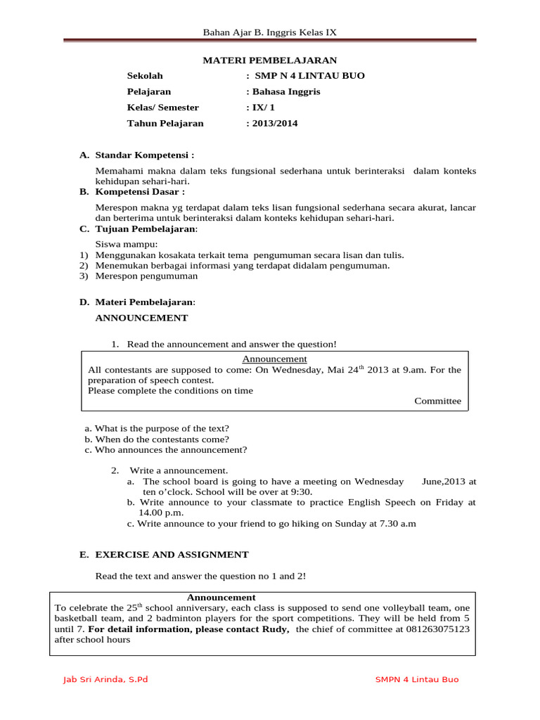 B. Ajar Announcement | PDF