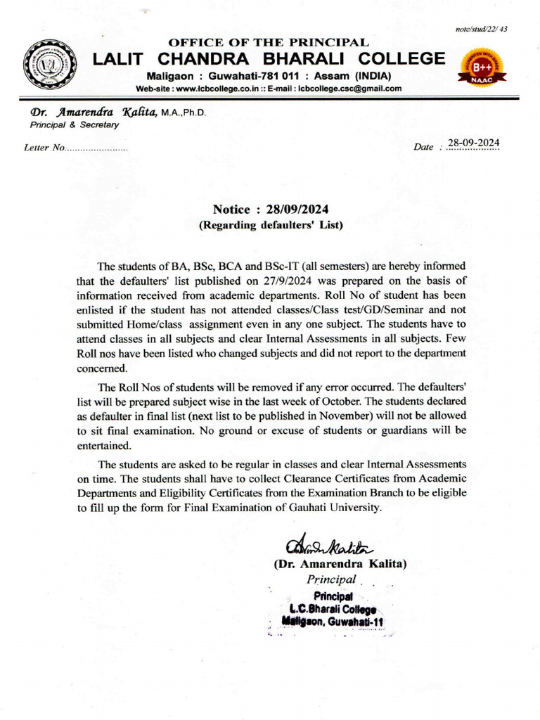 Notice Regarding Defaulter List | PDF