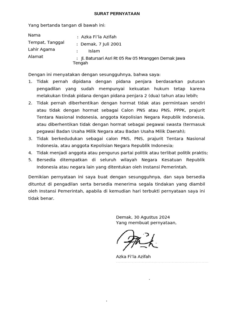 Lampiran III Surat Pernyataan | PDF