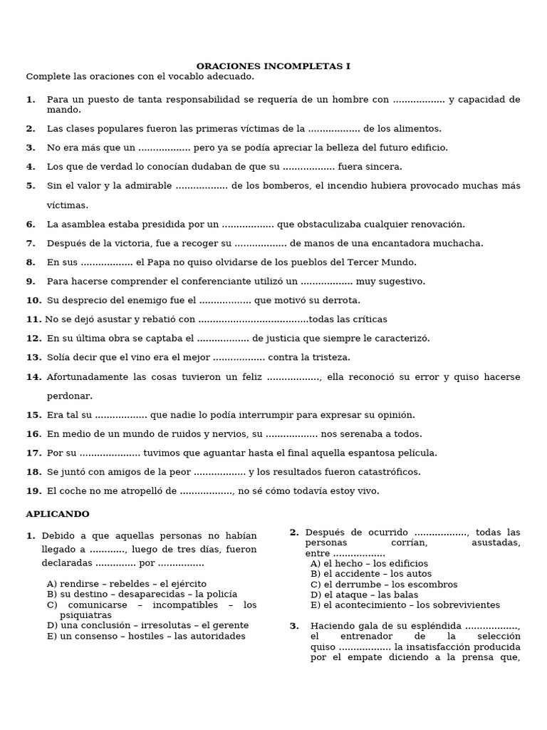 Oraciones Incompletas | PDF