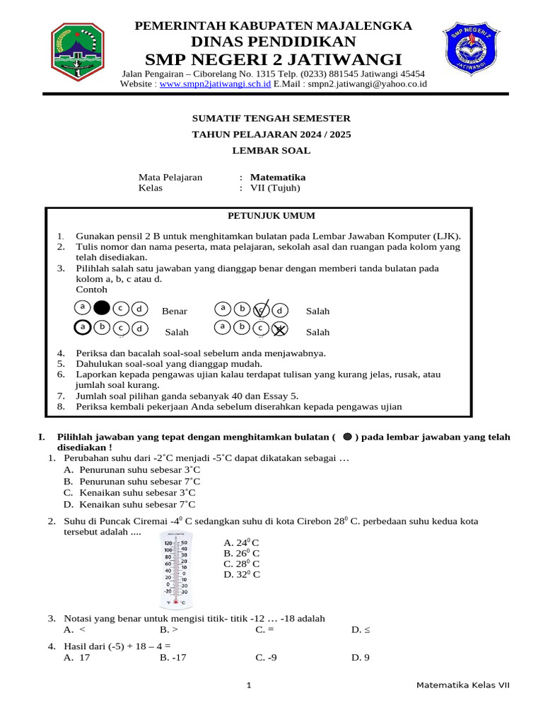 Soal STS Matematika Kls 7 | PDF