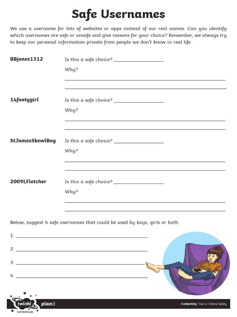 Safe Usernames - Activity Sheet | PDF