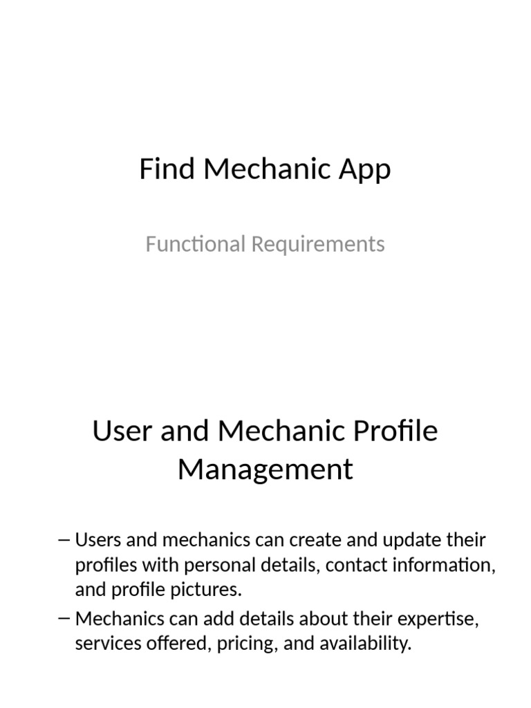 Find Mechanic App Functional Requirements | PDF
