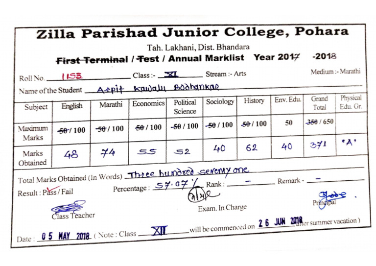 11th Marksheet | PDF