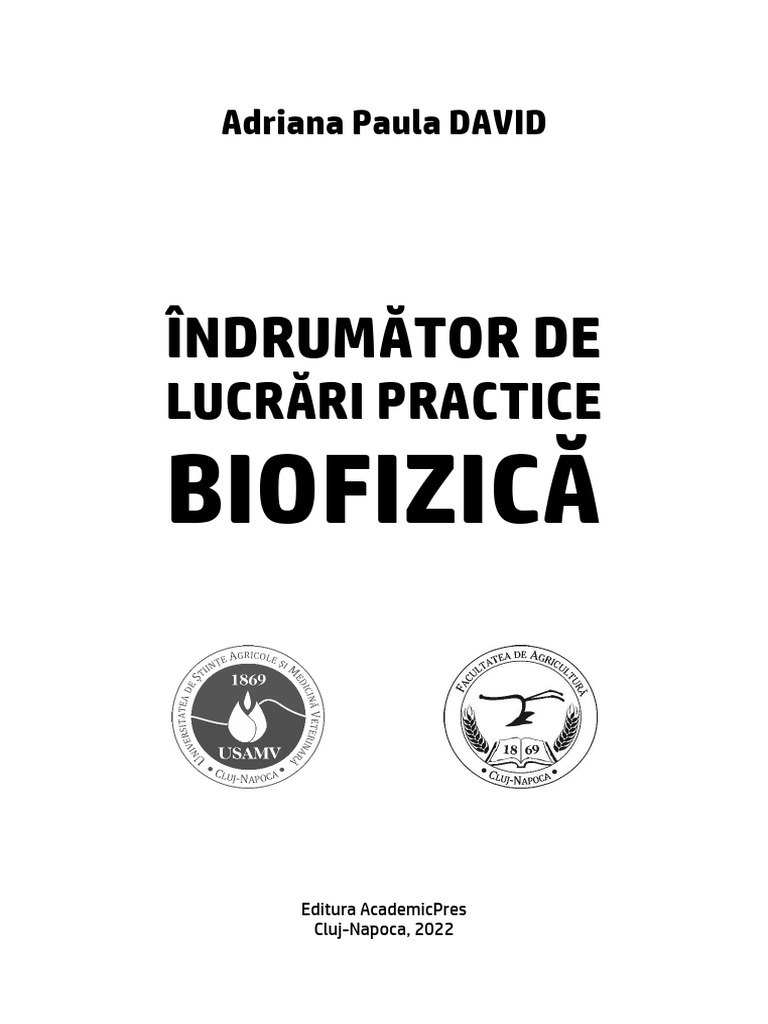 INDRUMATOR DE LUCRARI PRACTICE BIOFIZICA Interior | PDF