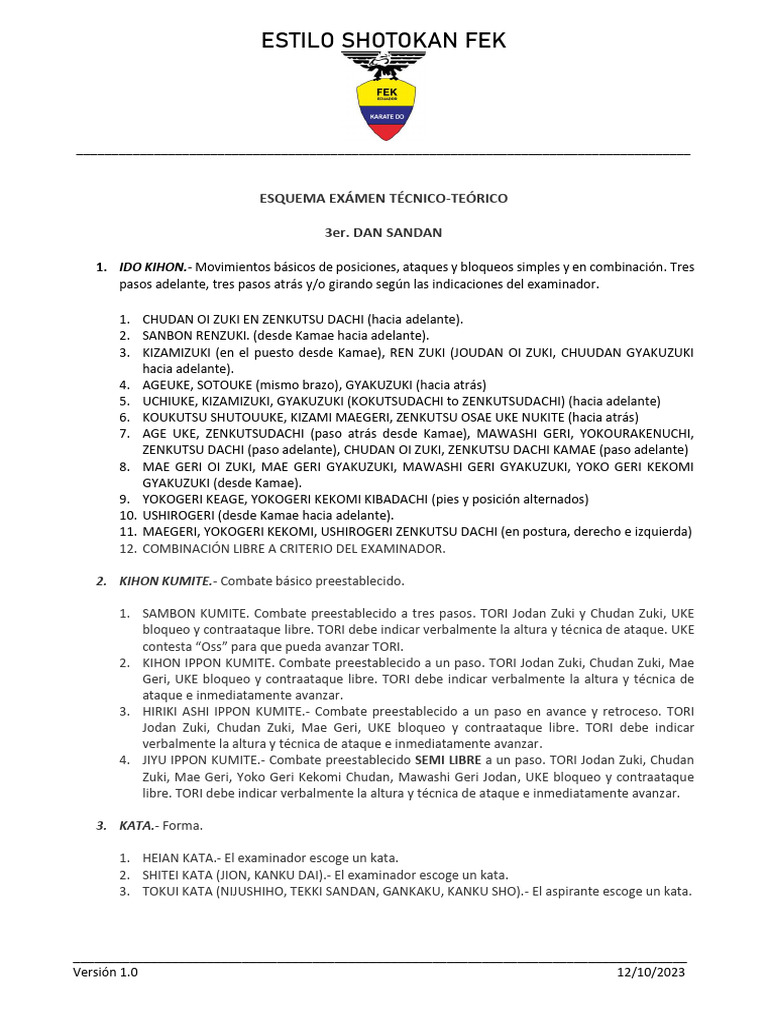 Examen Sandan Shotokan Fek | PDF
