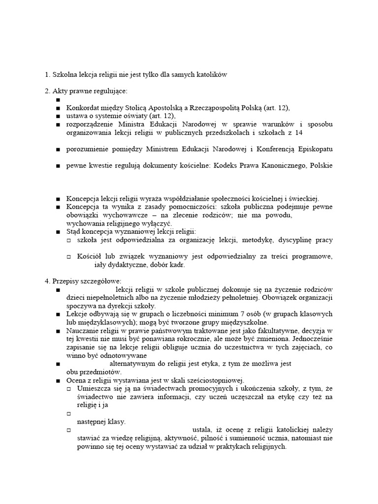 Prawny Aspekt Szkolnej Lekcji Religii | PDF