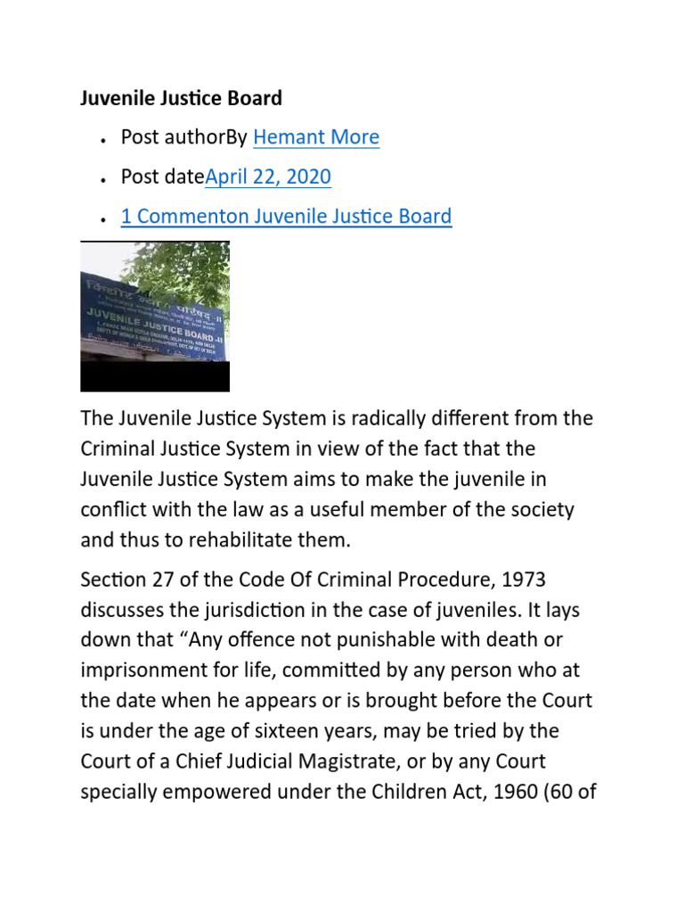 Juvenile Justice Board | PDF