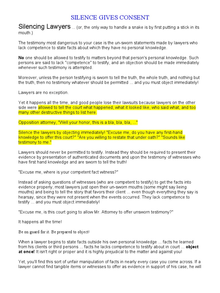 Silence Gives Consent Tacit Acquiescence | PDF | Testimony | Lawyer