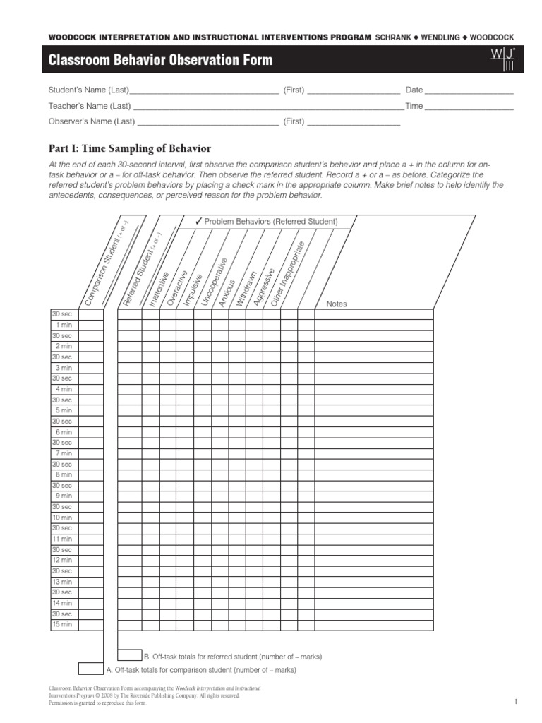 Observation Template 2 - Time Sampling | PDF | Aggression | Cognitive ...
