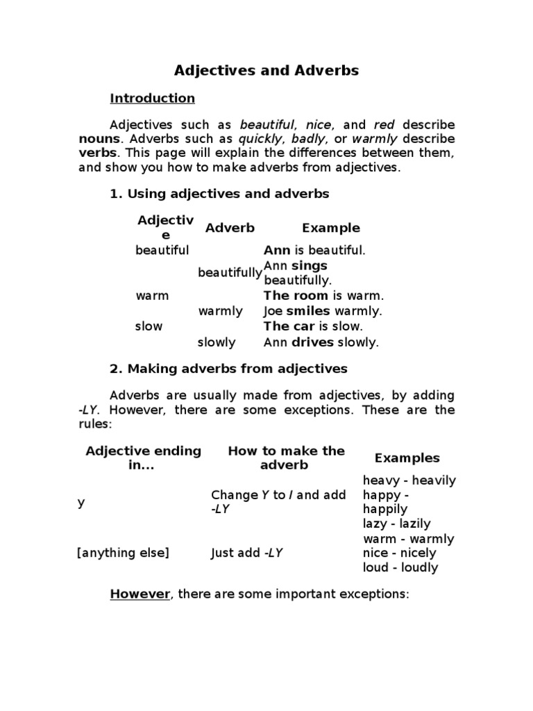 Making Adverbs from Adjectives | PDF | Language Arts & Discipline ...